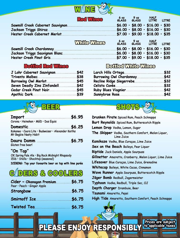 Menu at Finz Resort fast food, Blind Bay