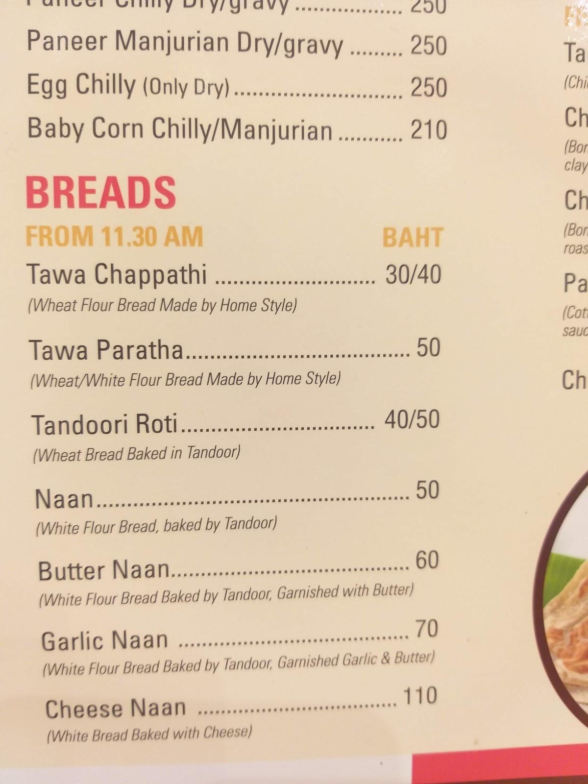 Menu at Madras Darbar Indian Restaurant, Bangkok