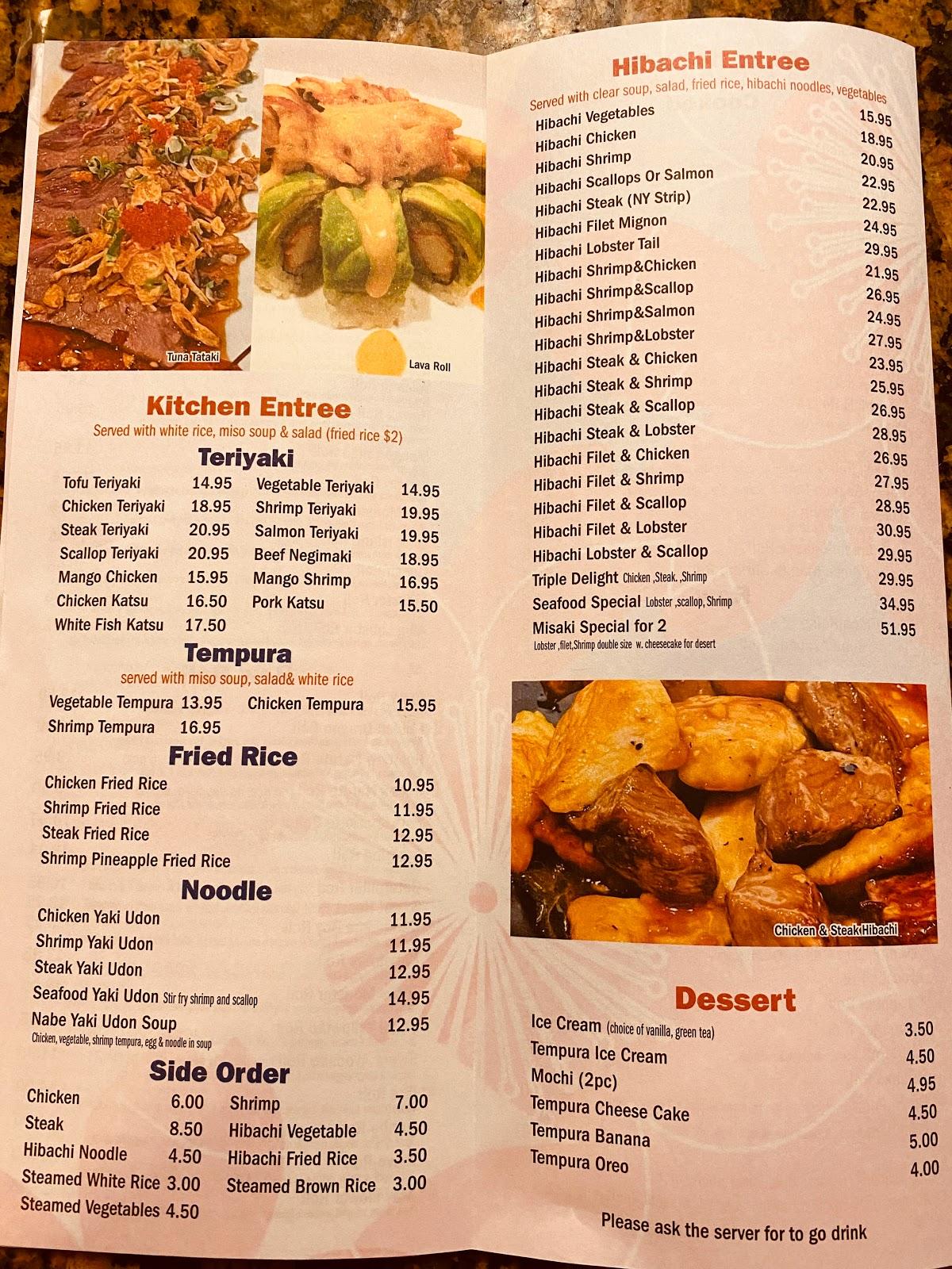 Menu at Misaki Sushi restaurant, Port Charlotte