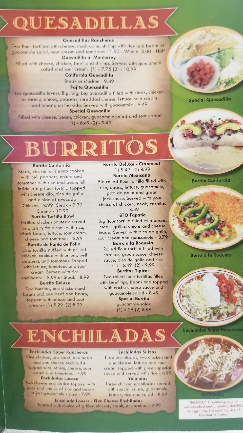 Menu at Monte De Rey Mexican Restaurant, Clemmons, River Ridge Dr