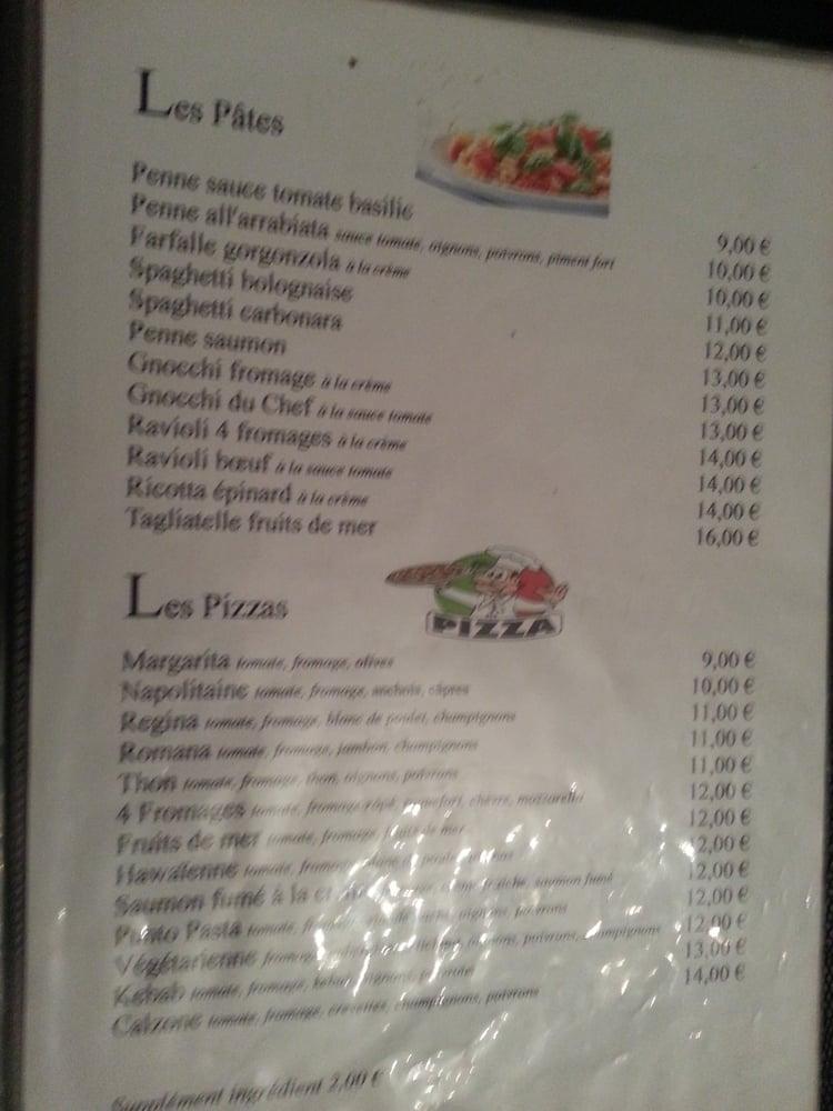 Menu at Punto e Pasta pizzeria, Cannes