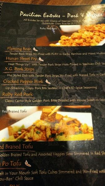 Menu at Red Pavilion Mandarin Cuisine restaurant, Meridian