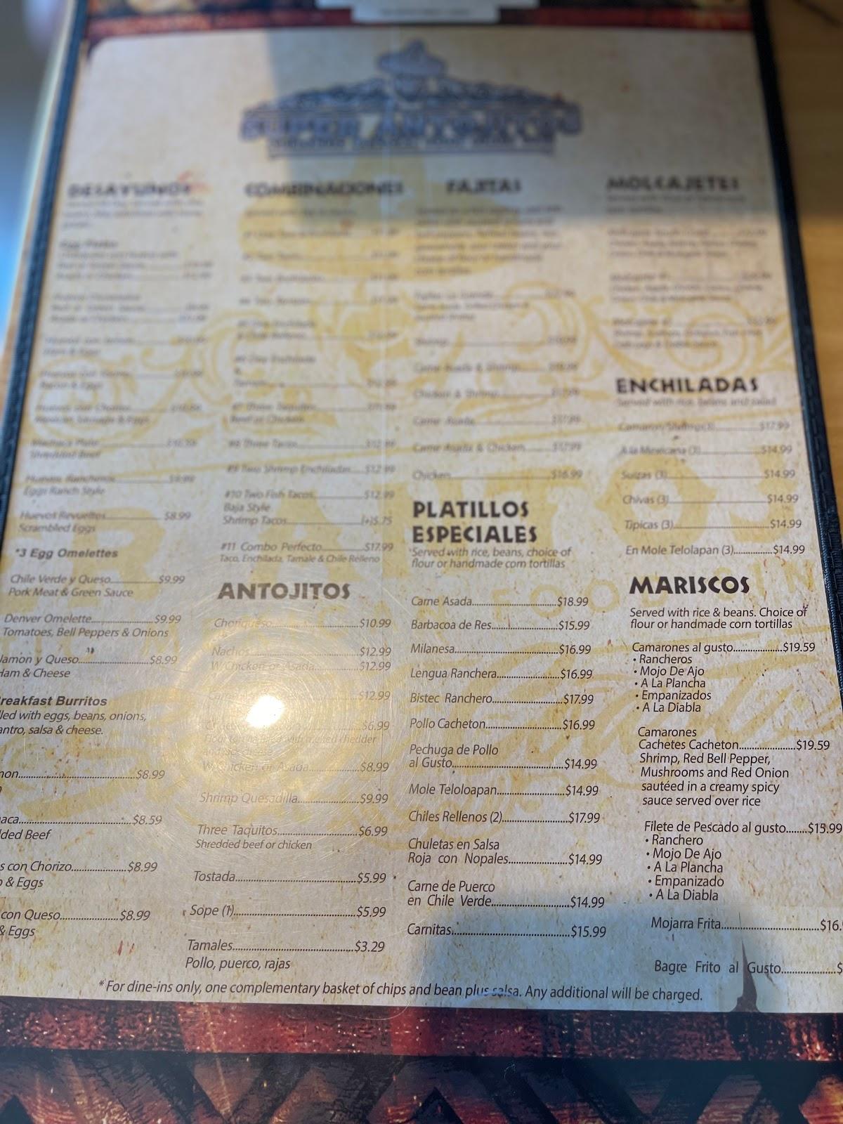 Menu at SUPER ANTOJITOS restaurant, Orange, 642 W Chapman Ave a