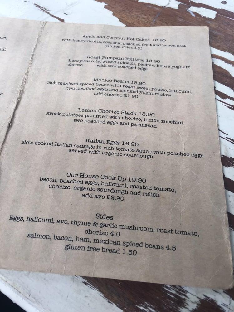 Menu at Samson & Sophie Cafe, Brisbane City