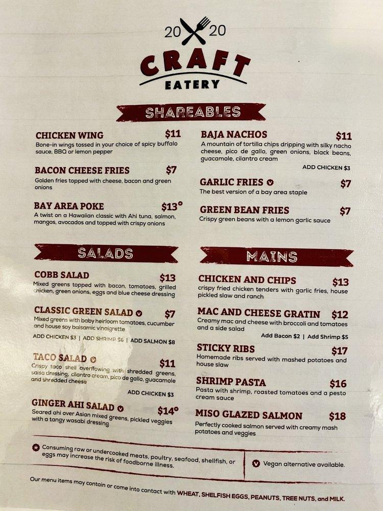 Menu at Sector 19/Craft Eatery restaurant, Hayward