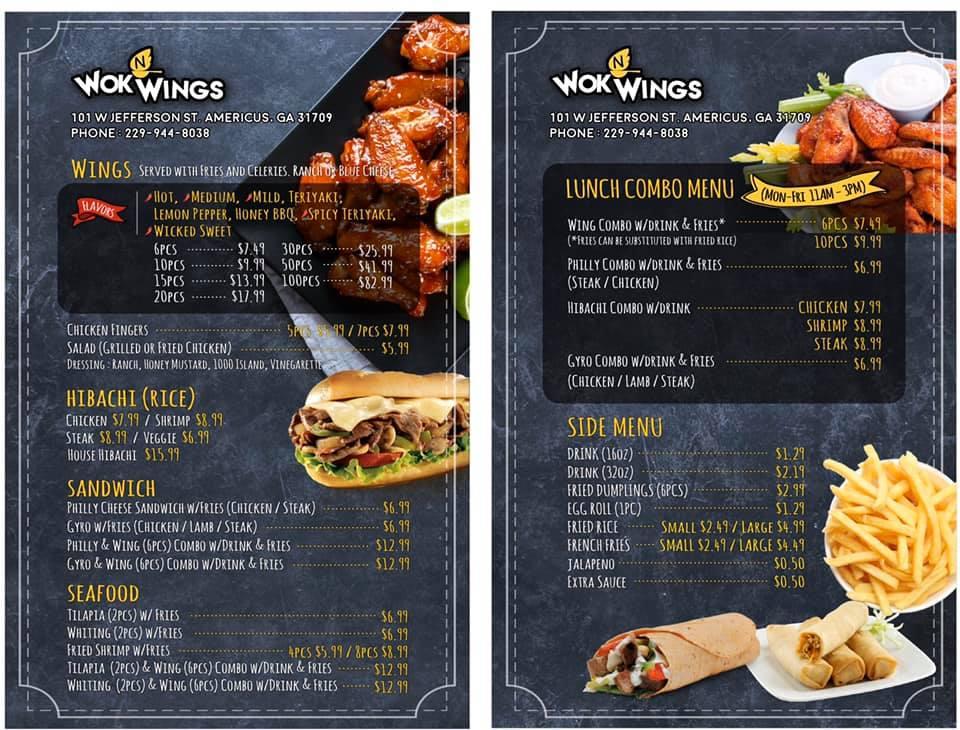 Menu at Wok N Wings restaurant, Americus