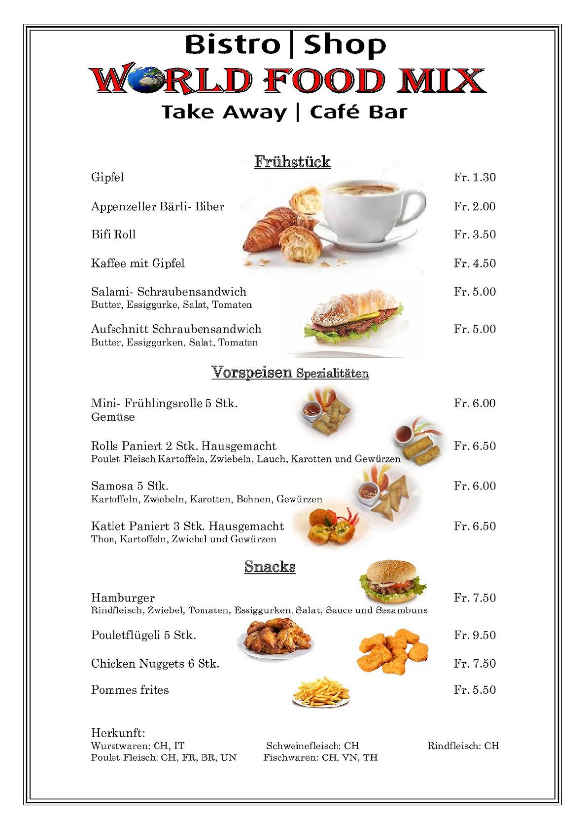 Menu at World Food Mix / LGG Tankstelle, Romanshorn, Kreuzlingerstrasse 22
