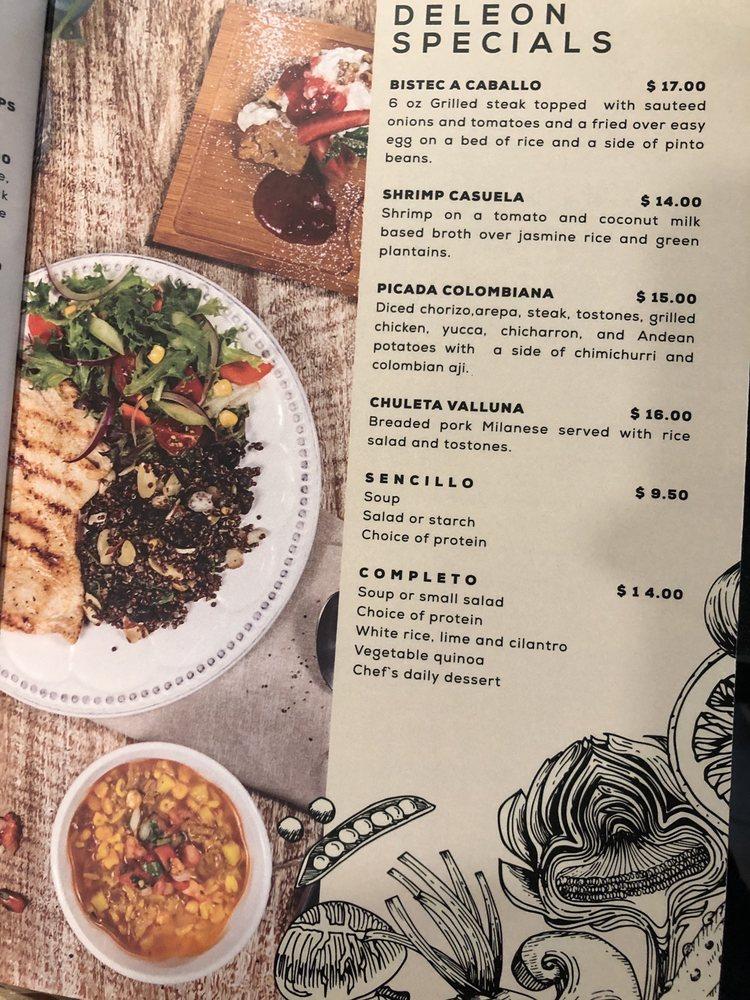 Menu at De Leon Latin Cocina restaurant, St. Augustine