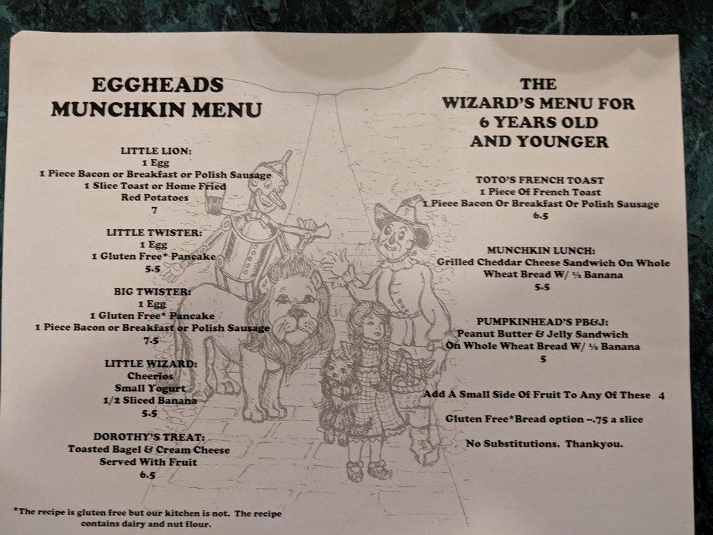 Menu at Egghead's Restaurant, Fort Bragg