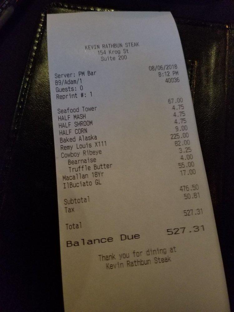 Menu at Kevin Rathbun Steak steakhouse, Atlanta, 154 Krog St NE STE 200