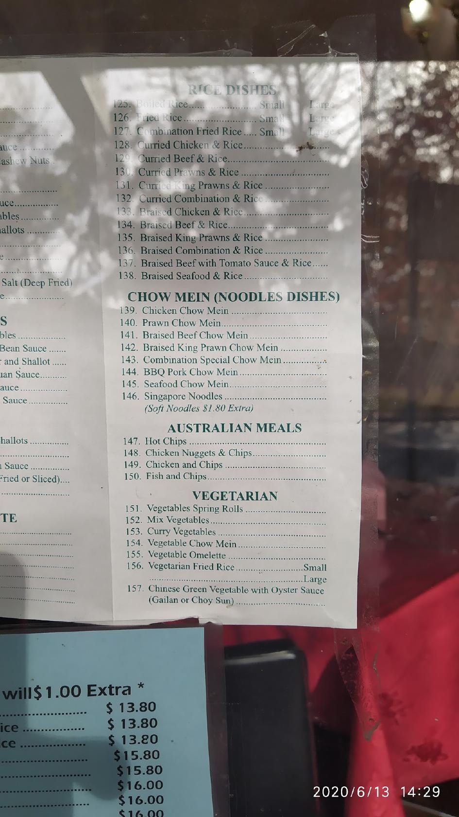 Menu at Bundanoon Chinese Restaurant, Bundanoon