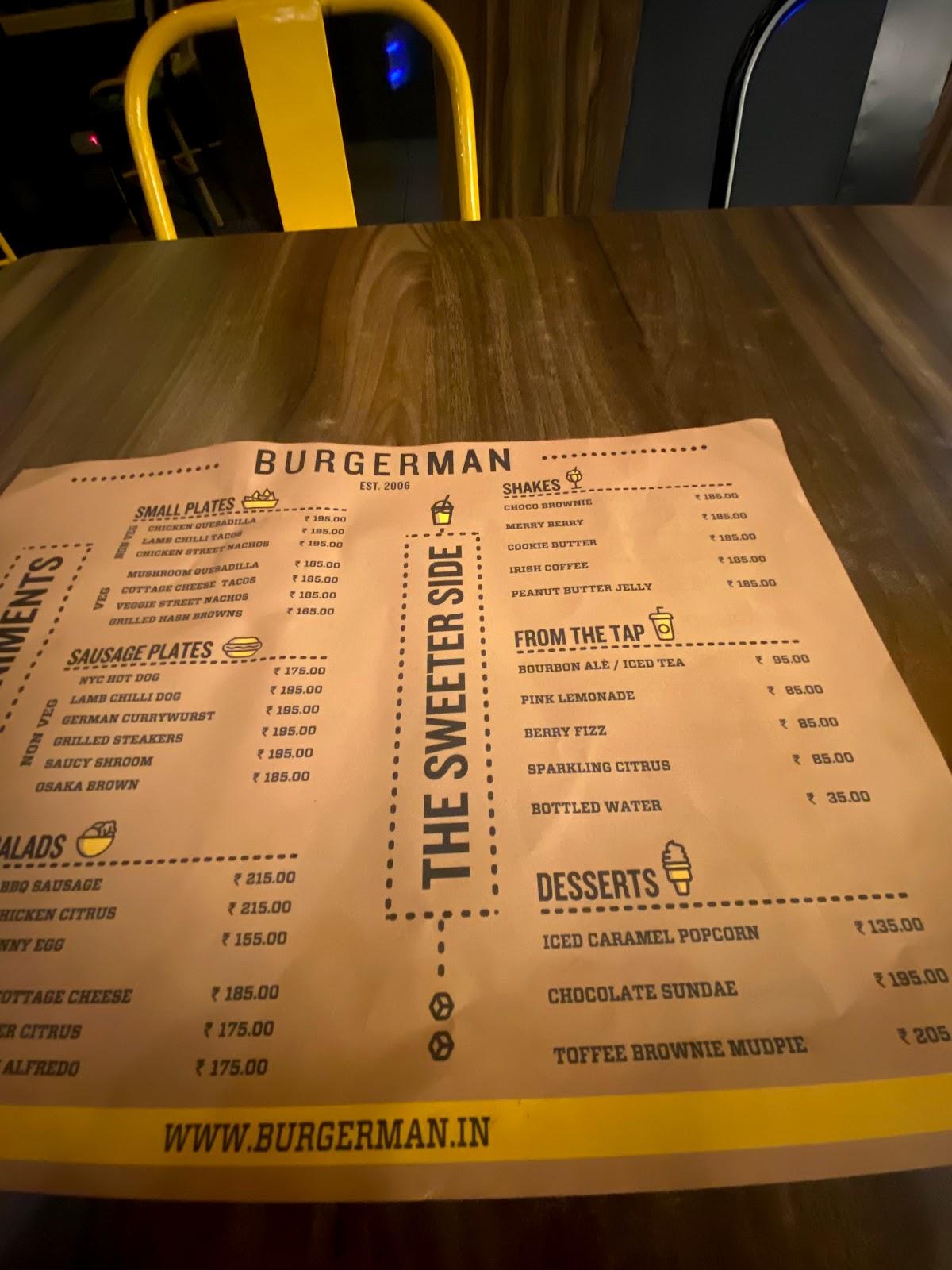 Menu at BurgerMan Anna Nagar, Chennai