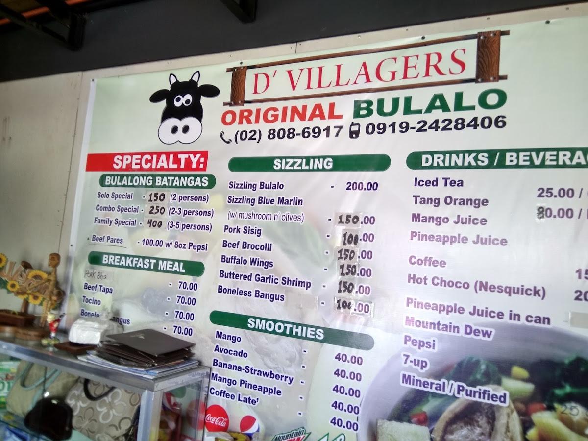 Carta del restaurante D'Villagers Original Bulalo, San Pedro
