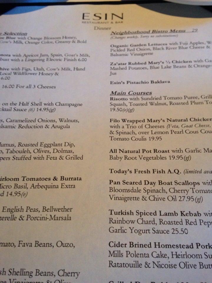Menu at Esin Restaurant & Bar, Danville