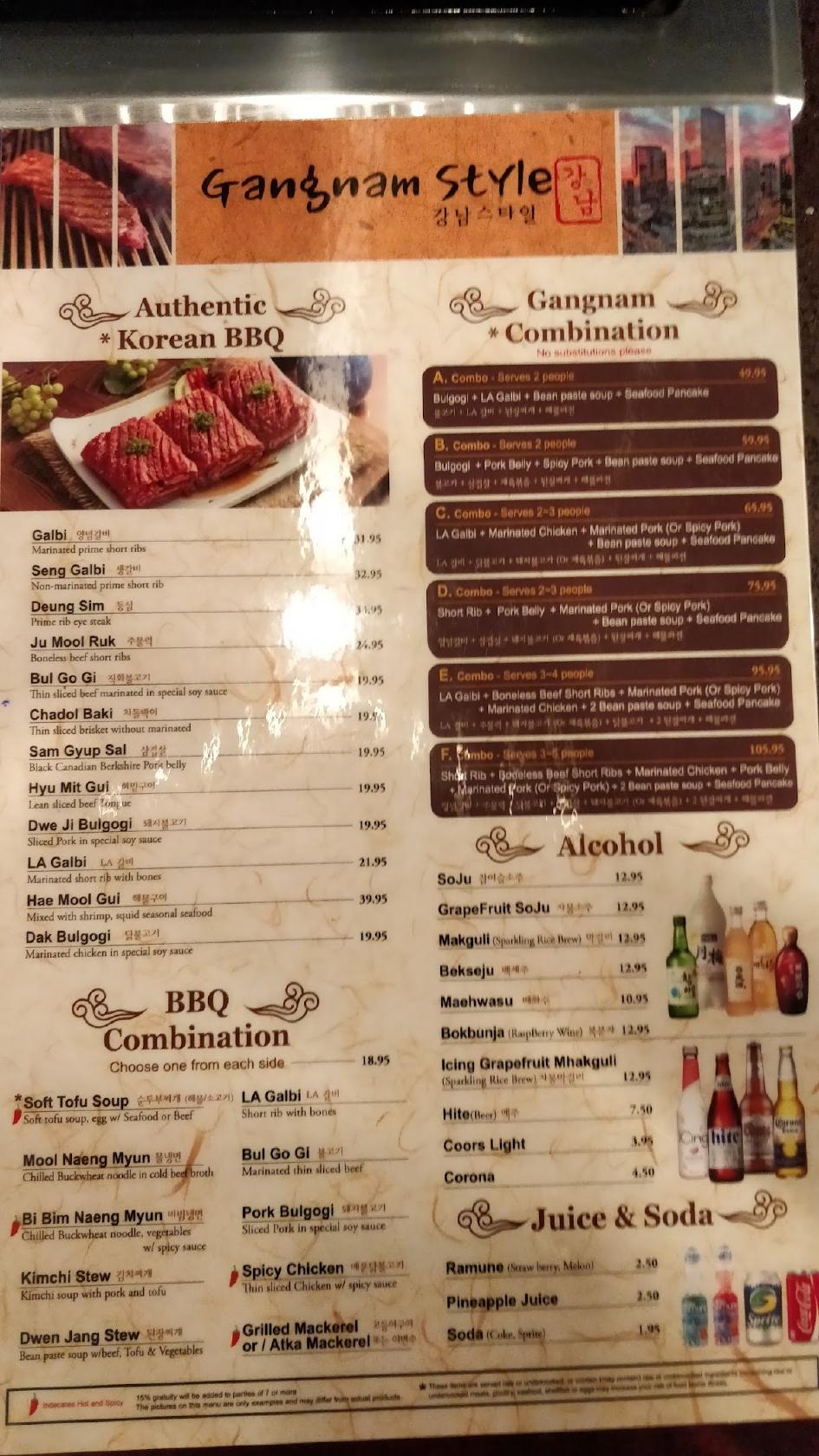 Menu at Gangnam Style BBQ, Kennewick