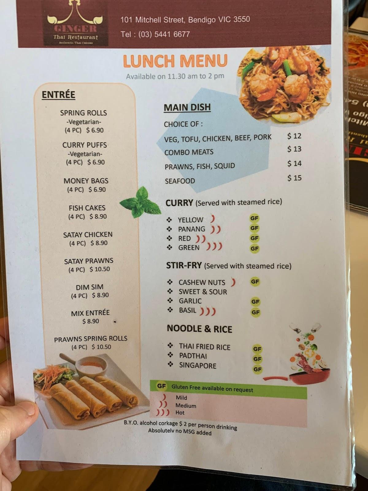 Menu at Muang Thong - Golden City Thai Restaurant, Bendigo