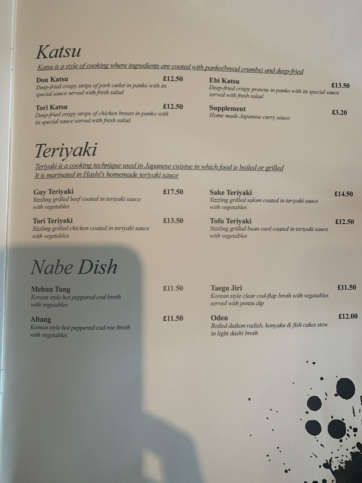 Menu at Hoshi Japanese Restaurant, London, 54 Durham Rd