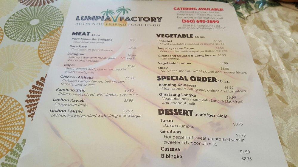Menu at Lumpia Factory restaurant, Bremerton, NE Fairgrounds Rd #2