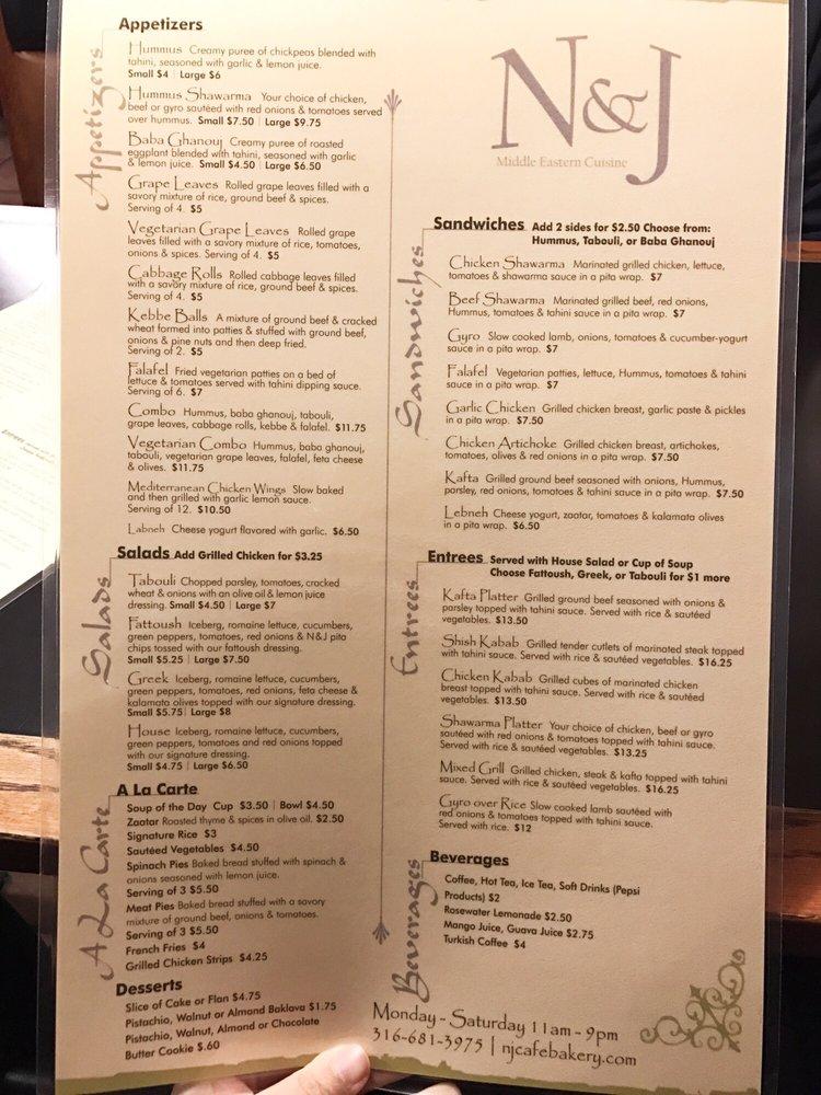 Menu at N & J Cafe & Bakery, Wichita