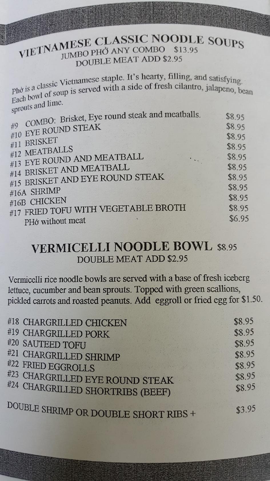 Menu at Pho Life restaurant, Corpus Christi