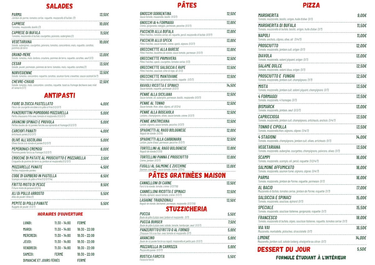 Carta del restaurante Via Vai - Italian Food, Luxemburgo