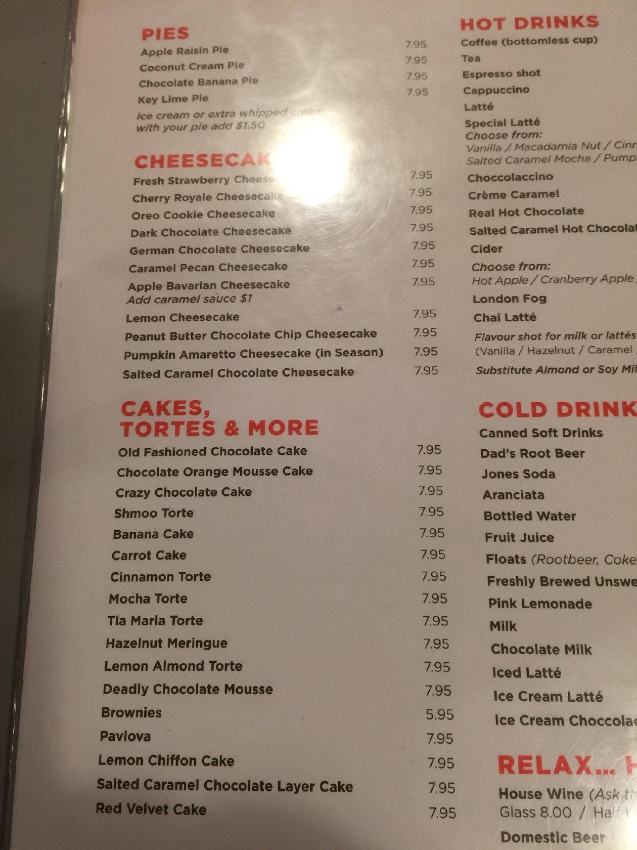 Menu at Baked Expectations desserts, Winnipeg