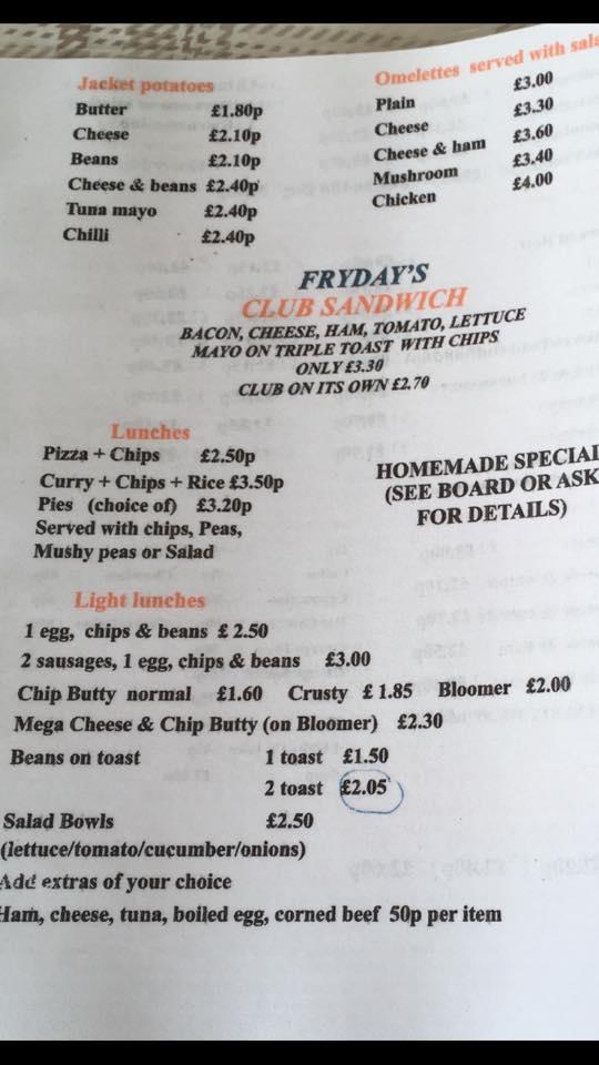 Menu at Fryday's Cafe, Brierley Hill, Unit L