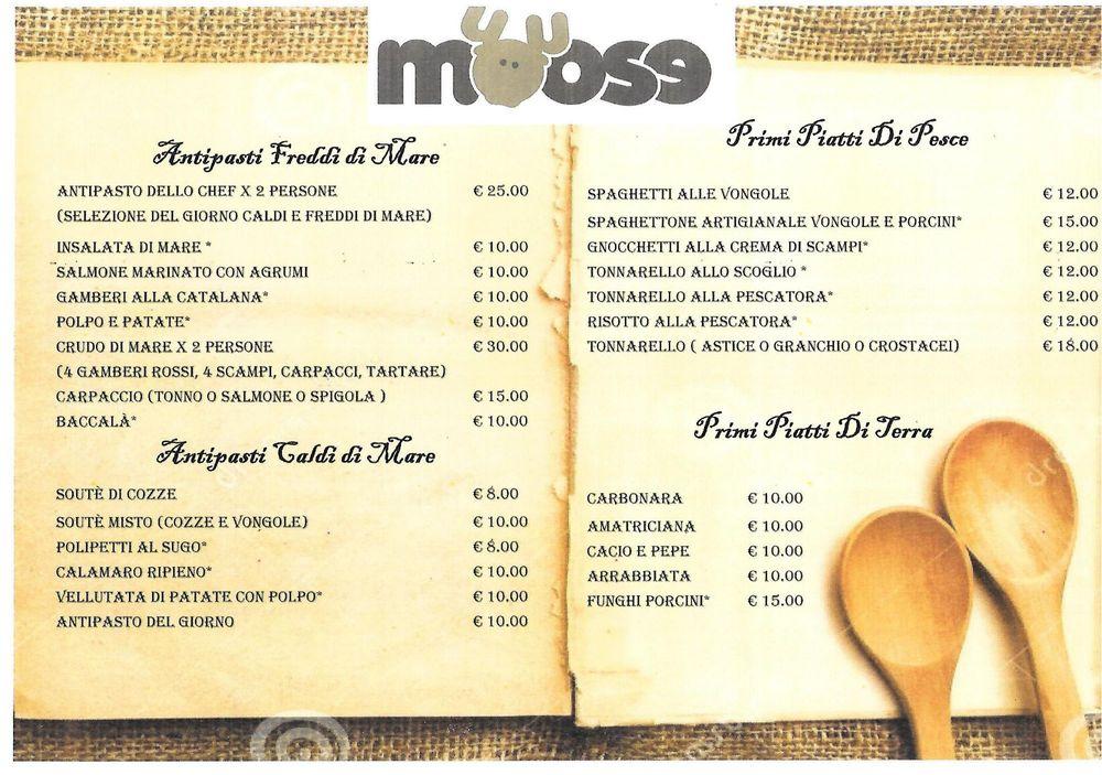 Menu at Moose Bistrot restaurant, Ostia