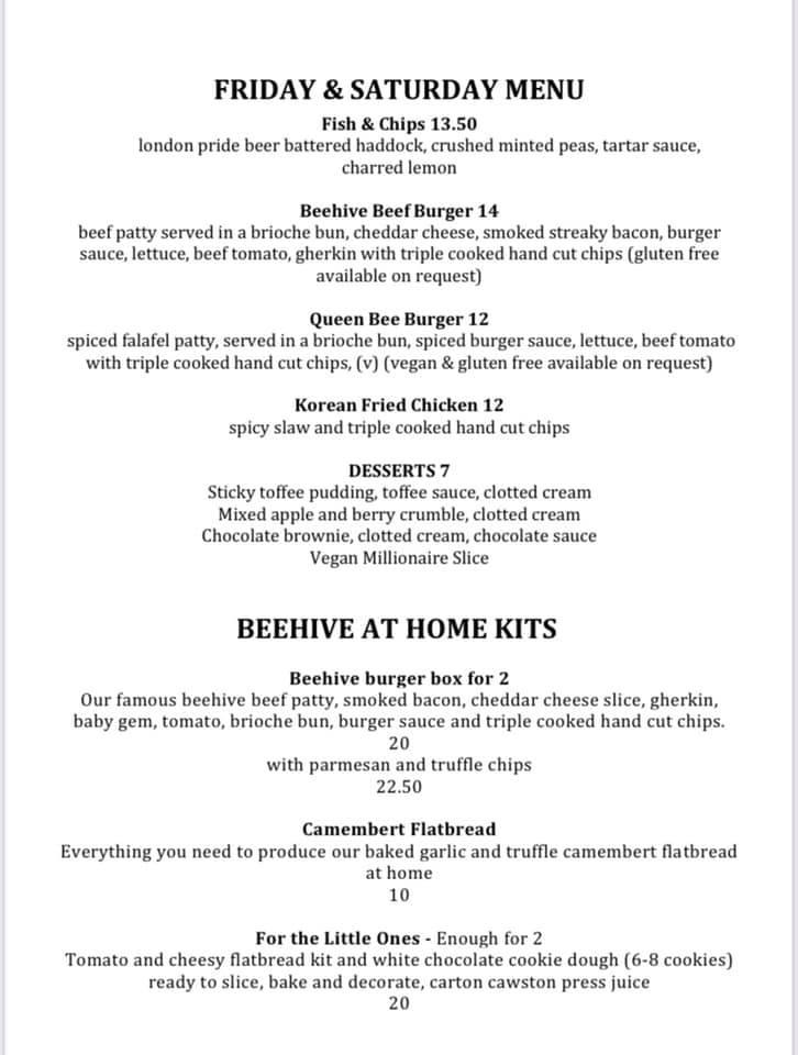 Menu at The Beehive, Egham pub & bar, Egham