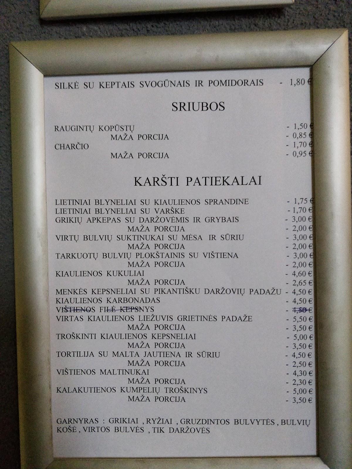 Menu at Cafe 'Savo Noru', Vilnius