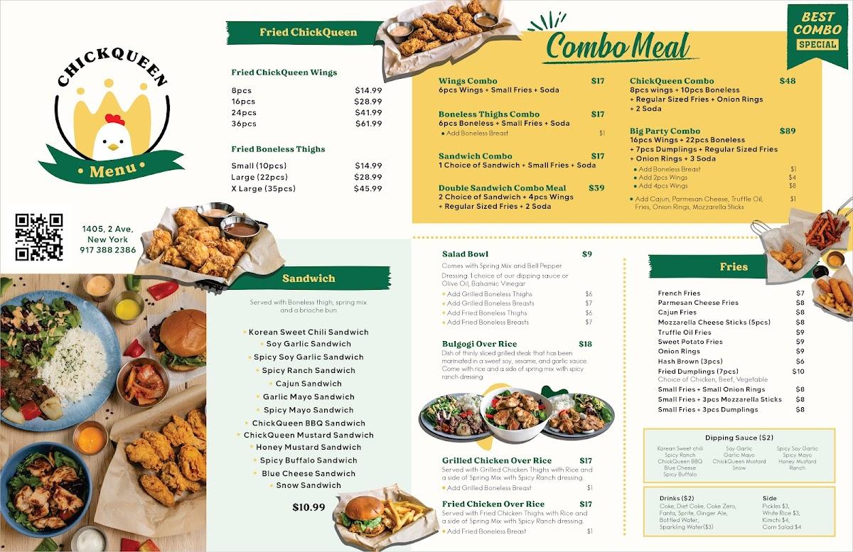 Menu at ChickQueen restaurant, New York City