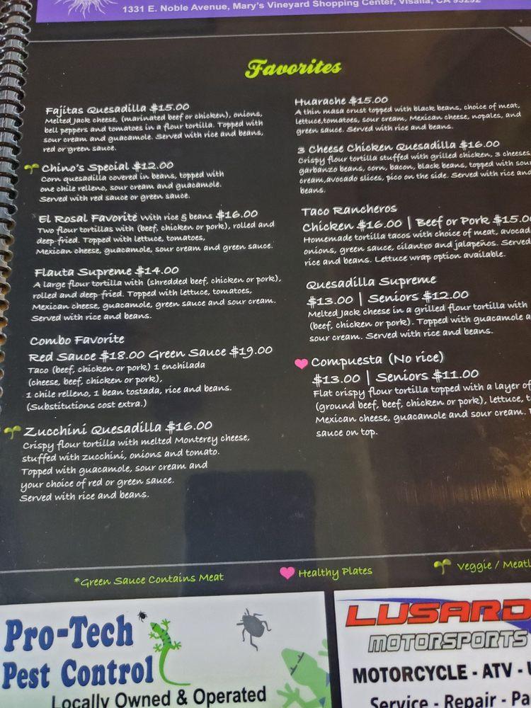 Menu at El Rosal Bar & Grill, Visalia, W Noble Ave