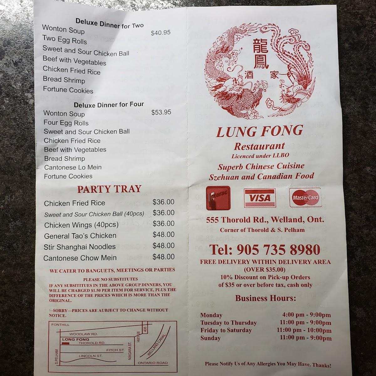 Menu at Lung Fong Restaurant, Welland