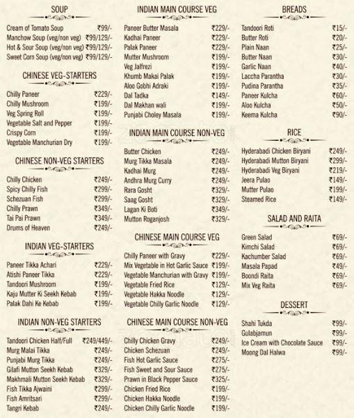 Menu at Masala Cottage, New Delhi, 162
