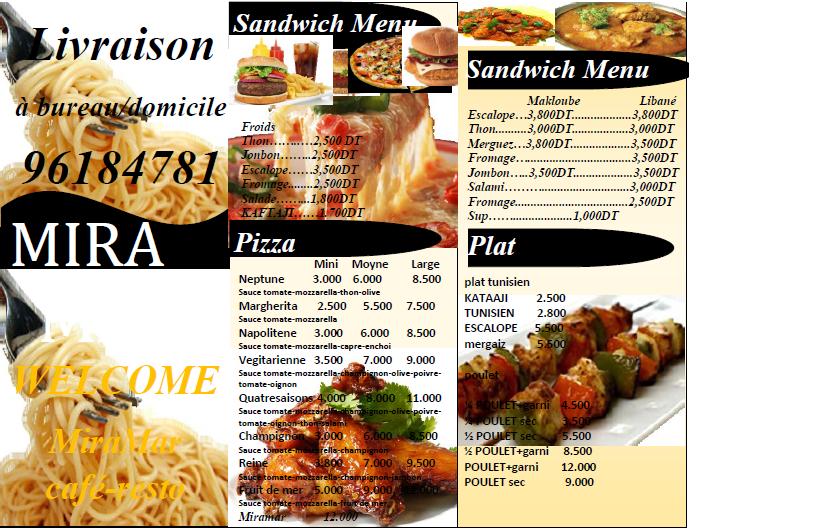 Menu at Miramar Resto-cafe, Mégrine