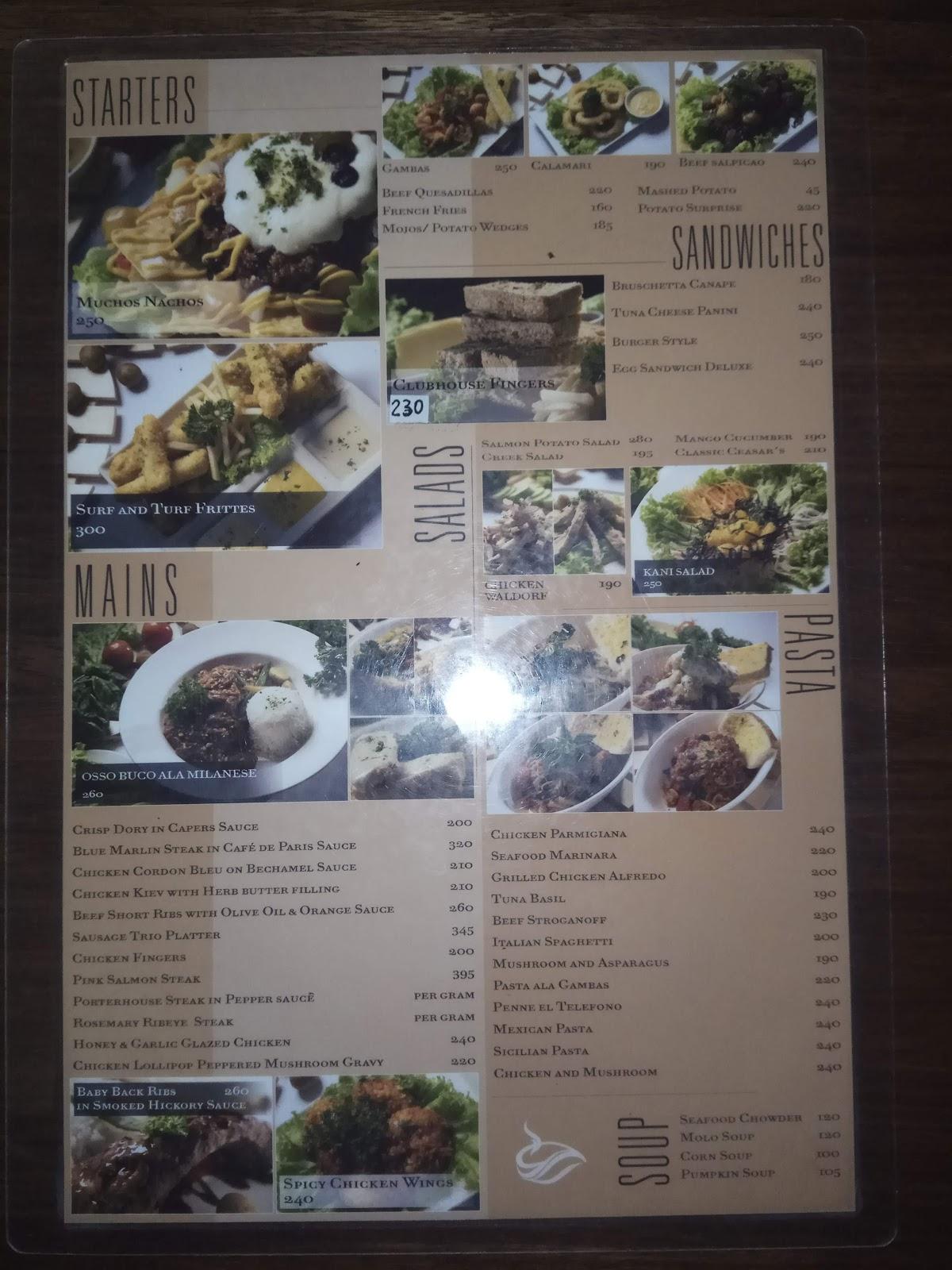 Carta del restaurante Prime Bistro, Dávao