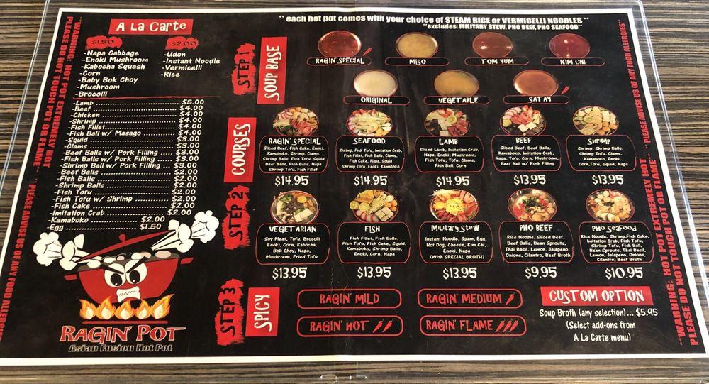 Menu at Ragin Pot restaurant, Port Hueneme