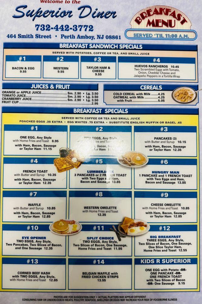 Menu at Superior Diner restaurant, Perth Amboy