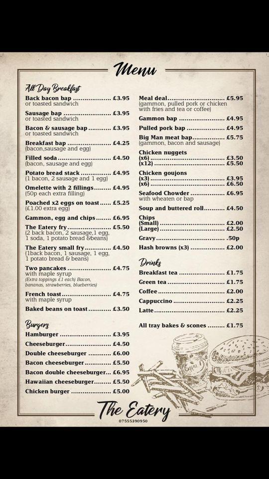 Menu at The Eatery restaurant, Donaghadee