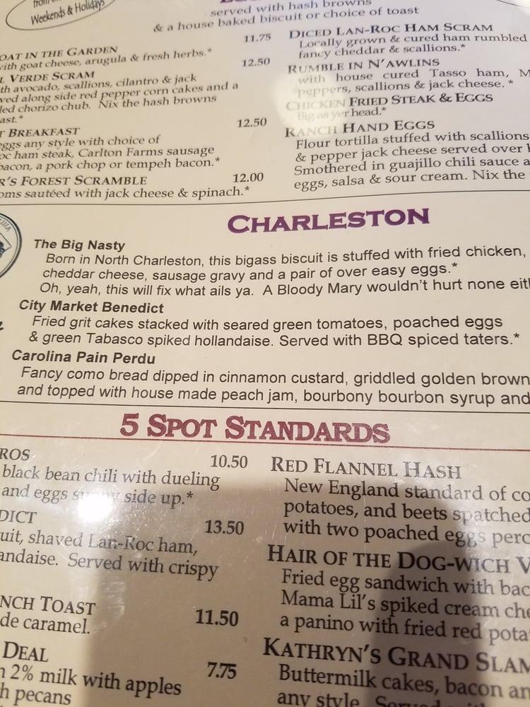 Menu at 5 Spot restaurant, Seattle