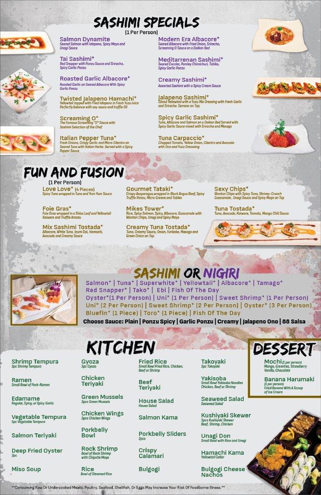 Menu at Sushi 88 restaurant, Las Vegas