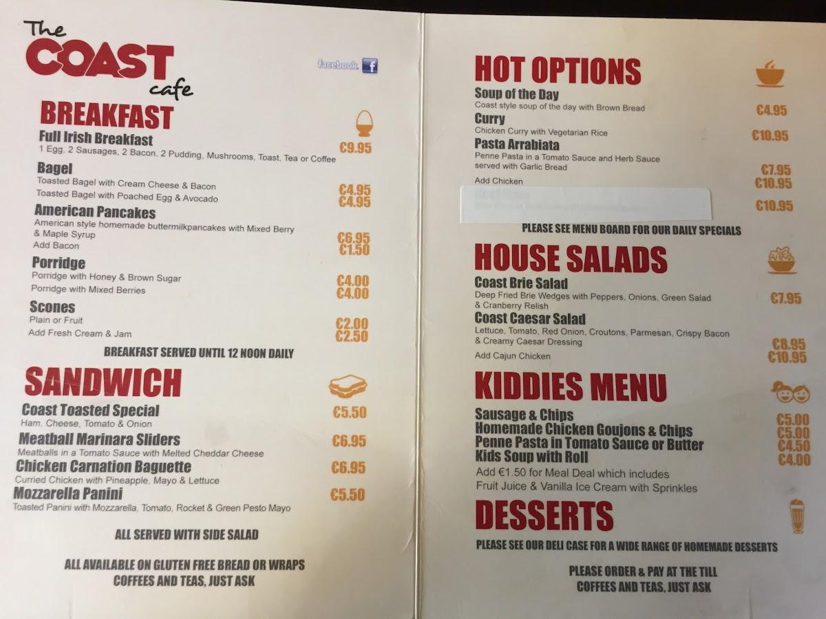 Menu at The Coast Cafe, Ballybunion
