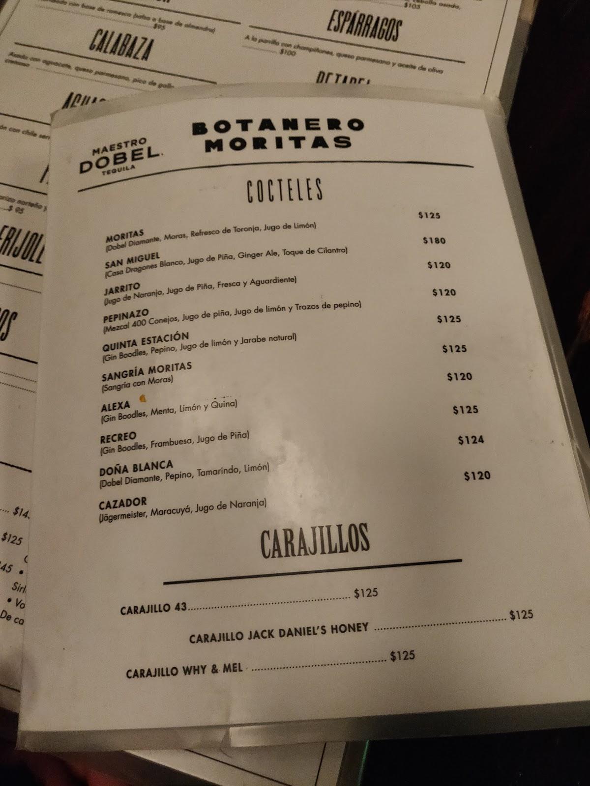 Carta del pub y bar Botanero Moritas, Monterrey, Juan Ignacio Ramón 852 ...