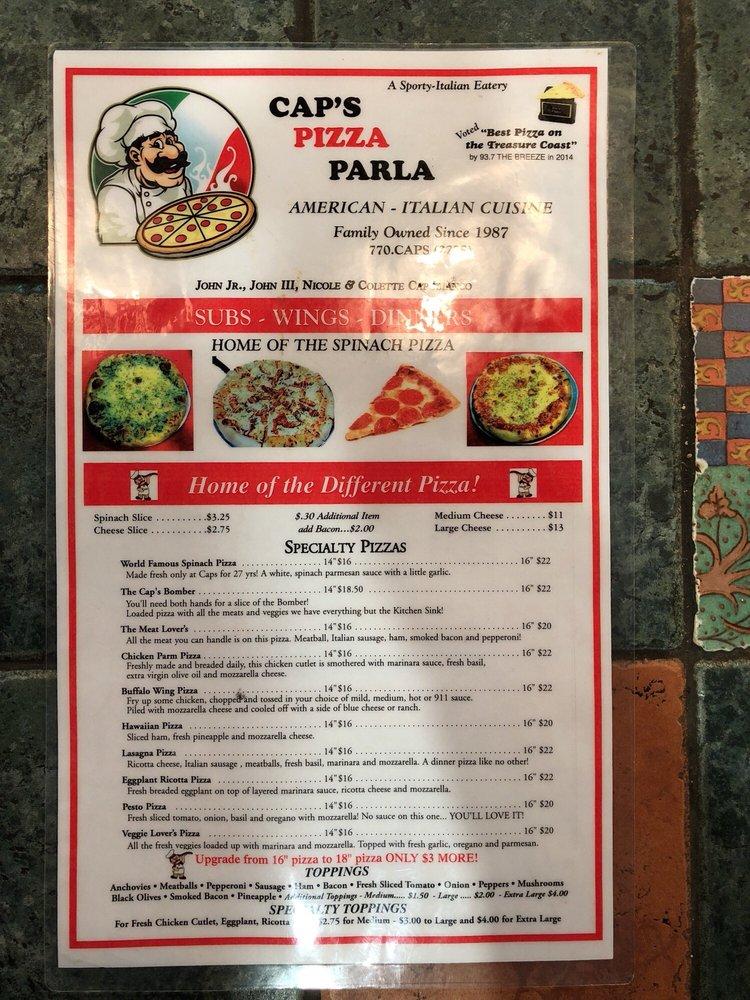Menu at Cap's Pizza pizzeria, Vero Beach