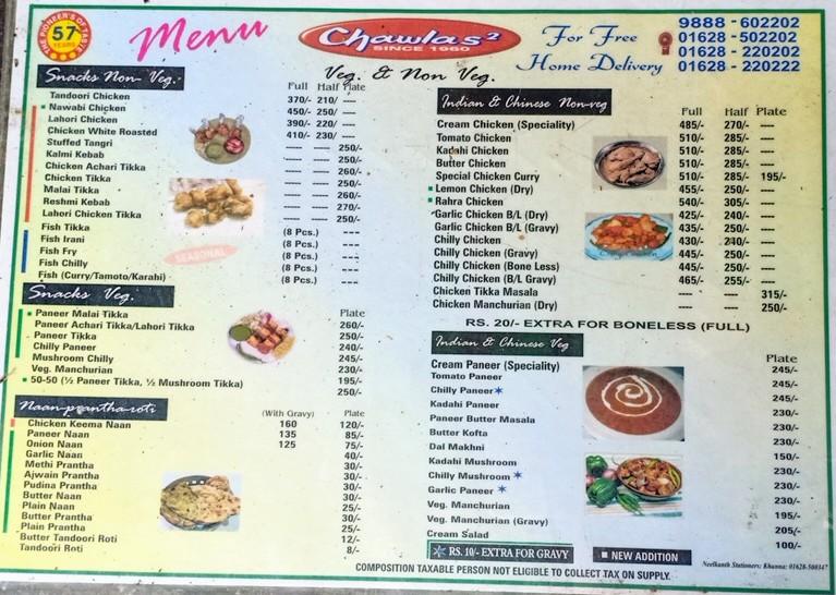 Menu at Chawla Chickens Khanna, Khanna
