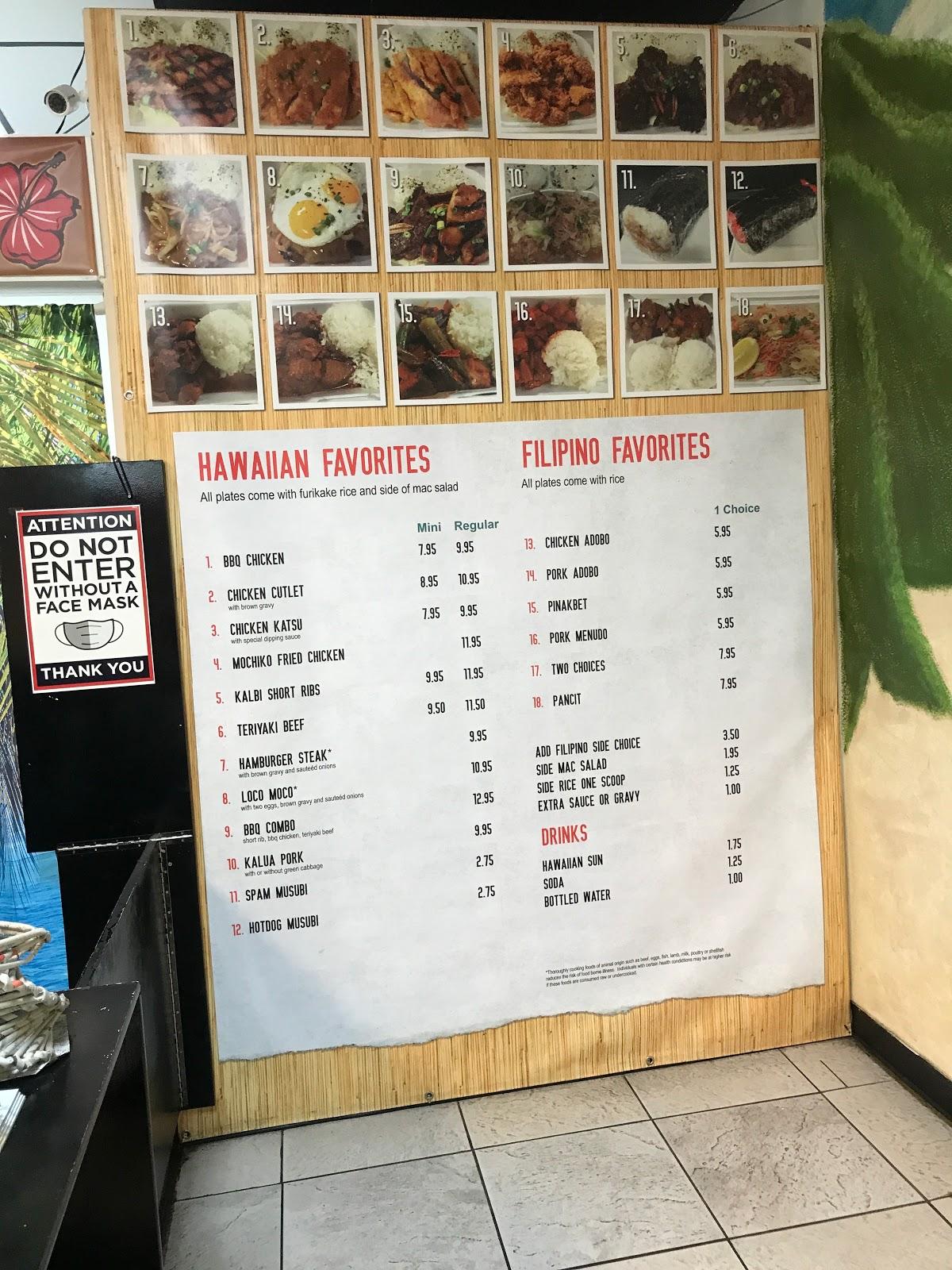 Menu at Lefty-J's Island Favorites restaurant, Las Vegas