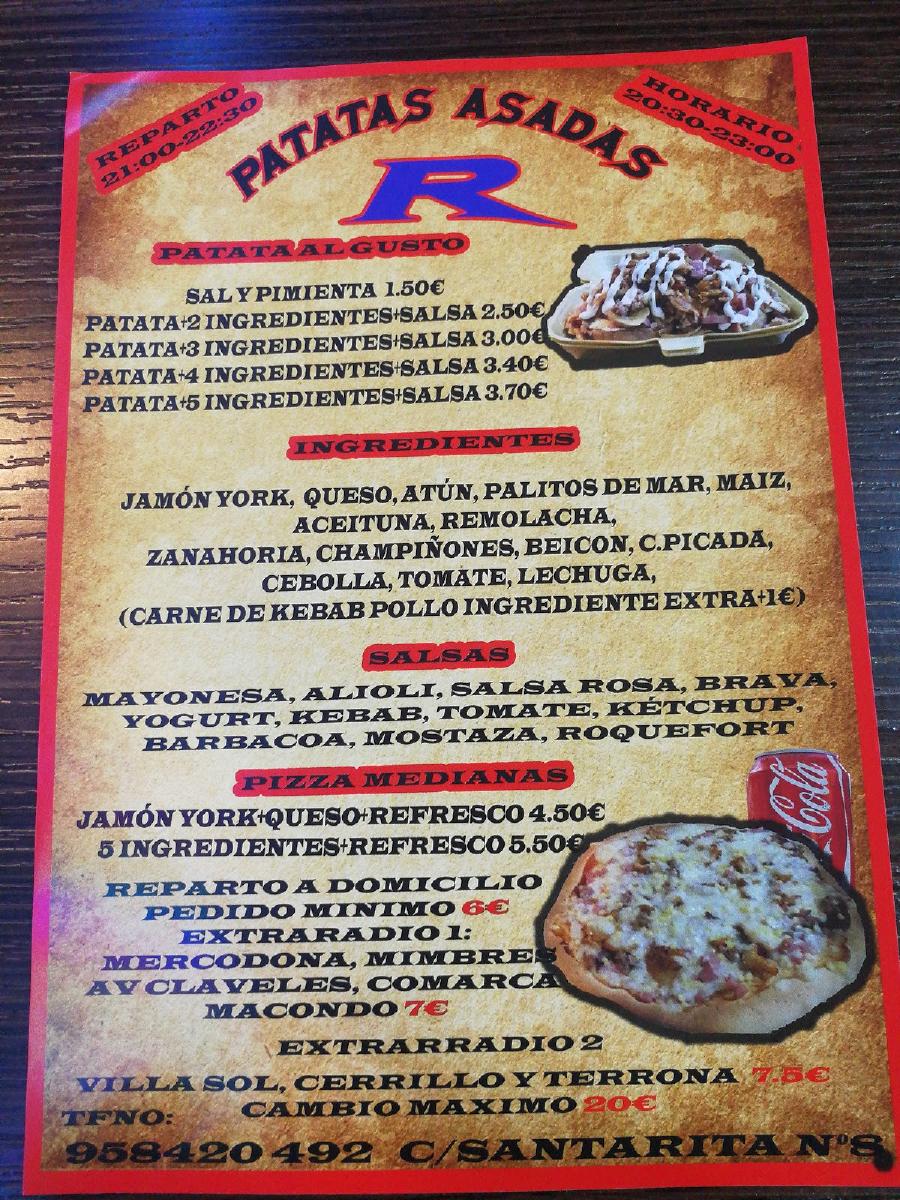 Menu at Patatas Asadas R restaurant, Maracena
