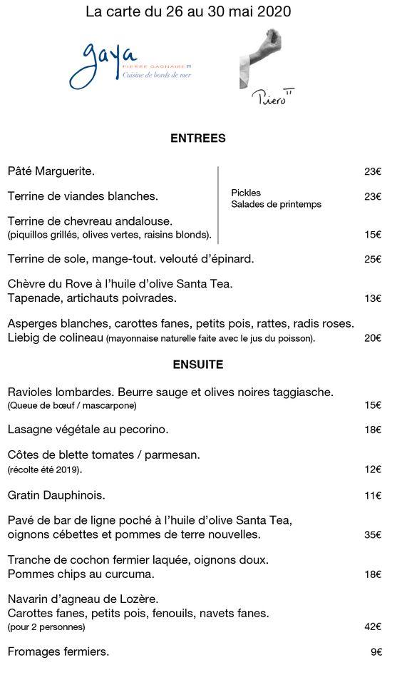 Menu au Restaurant Gaya, Paris, 6 Rue de Saint-Simon