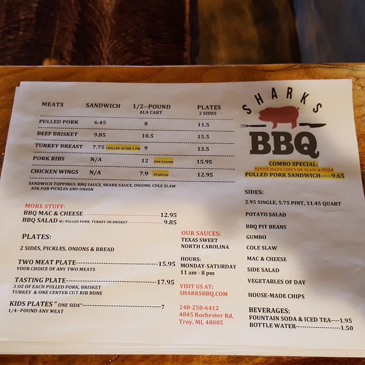 Menu at SHARKS BBQ, Troy