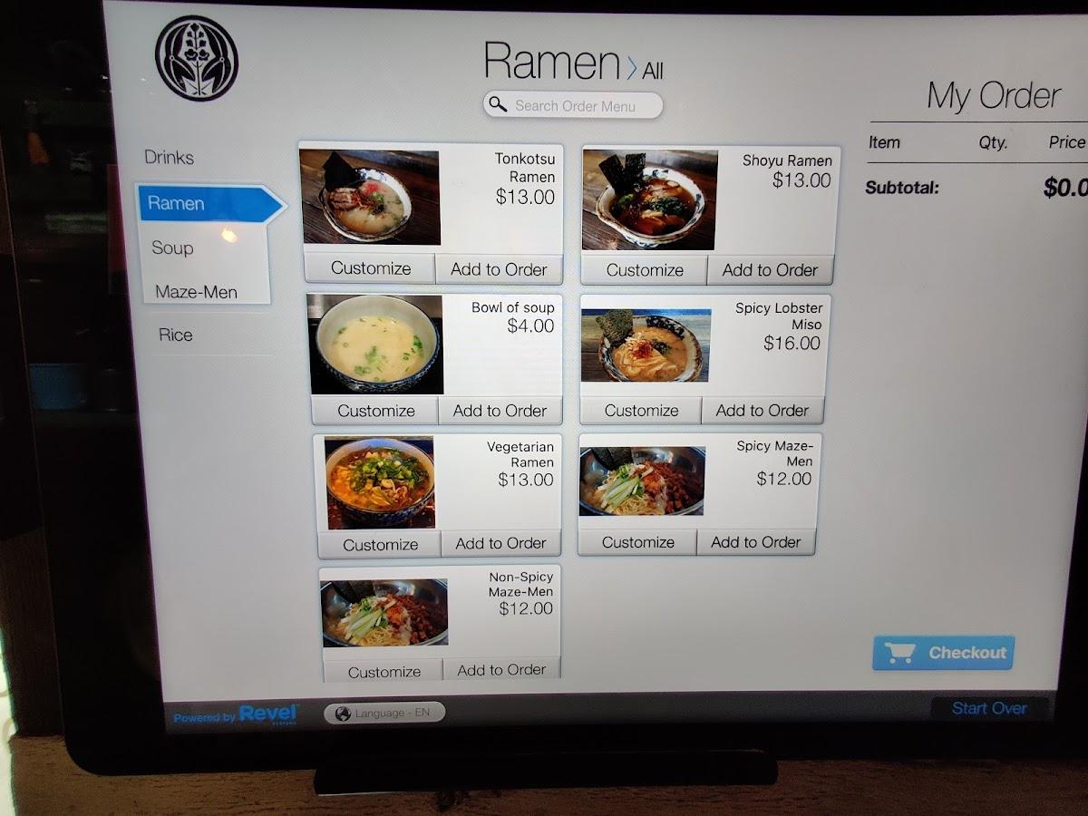 Menu at TEN Ramen restaurant, Dallas
